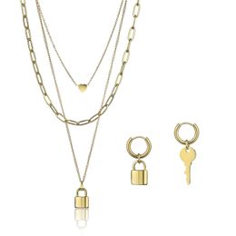 Ohrring und Ketten Set MARC LAUDER "MS003G", gold, Schmuck_Sets, Damen, 40-45cm, Edelstahl, 40-45cm