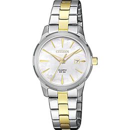 Quarzuhr Citizen, silber (silbergoldfarben, perlmuttfarben), Armbanduhren, Damen, Quarzuhr, Armbanduhr, Damenuhr, Edelstahlarmband, Datum