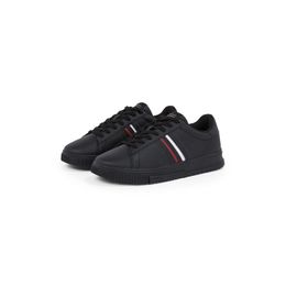 Sneaker Tommy Hilfiger "MODERN CUPSOLE STRIPES LTH", Herren, Gr. 44, schwarz, Nappaleder, Schuhe Sneaker, Freizeitschuh, Halbschuh, Schn&uuml;rer mit seitlichen Streifen