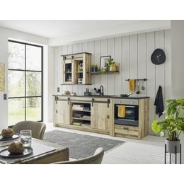 K&uuml;chenzeile Home Affaire "Sherwood", braun (k&uuml;che: natur, korpus: old style hell, arbeitsplatte: anthrazit), B:264cm T:64cm, Komplettk&uuml;chen-Sets, K&uuml;chenzeile, Breite 264 cm, mit Herdumbauschrank, ohne E-Ger&auml;te