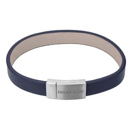 Armband PHILIPP BLANC "PBA42LS", dunkelblau, silber, Armb&auml;nder, Herren, 19cm, Edelstahl Leder, Edelstahl, Leder, Armband