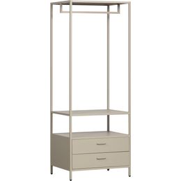 Kompaktgarderobe Woood "Ferris mit offenem Kleiderbereich und 2 Schubladen", sand, B:70cm H:185cm T:54cm, Metall, Schr&auml;nke, Tragkraft je Schublade 14 kg, schmale Ausf&uuml;hrung