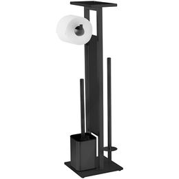 WC-Garnitur Wenko "Modell Debar", schwarz, B:21cm H:70,5cm L:18cm, Edelstahl, Glas, Reinigungsb&uuml;rsten, Standgarnitur mit Ablage, Edelstahl, Bodenplatte aus Sicherheitsglas
