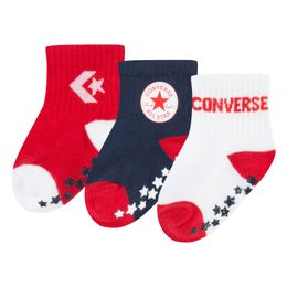 ABS-Socken Converse "Converse LOGO INFANT TODDLER NO SLIP QUARTER 3 PK", M&auml;dchen, Gr. 68/80 (6/12), rot (enamel rot), Baumwollmischung, Socken, f&uuml;r Babys, dreierpack