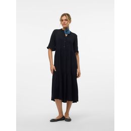 V&eacute;ro Moda Sommerkleid VERO MODA "VMEASY JOY 2/4 FRL CALF DRESS WVN GA", Damen, Gr. XS, N-Gr, schwarz, Web, Obermaterial: 100% Viskose, unifarben, regular fit lang, V-Ausschnitt, Kleider Sommerkleid, Viskose, regular fit
