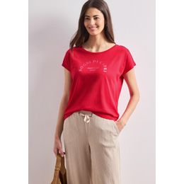 Shirttop Street One, Damen, Gr. 34, salsa rot, Jersey, Obermaterial: 50% Baumwolle, 50% Modal, Glitzermuster, bedruckt, normal h&uuml;ftbedeckend, Rundhals, abgesteppte Kante, Tops Shirttop, Sommershirt mit Wording Artwork