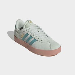Damen Sneaker "VL COURT 3.0", adidas Sportswear, Gr. 42,5linen gr&uuml;n, mint ton, gold metallic, Leder, Synthetik, Schuhe, inspiriert vom Design des