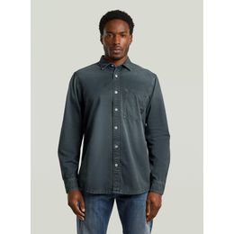 G-Star Raw Langarmshirt G-STAR "Regular One Pocket Shirt", Herren, Gr. S, faded moonless night gd, Obermaterial: 100% Baumwolle, Shirts Langarmshirt