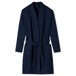 Bademantel Schiesser "Waffle Piqu&eacute;", Damen, Gr. L, blau (803, dunkelblau), Obermaterial: 100% Baumwolle, Midil&auml;nge, Hausm&auml;ntel Bademantel, aufgesetzte Taschen, Baumwolle, Waffelpiqu&eacute;
