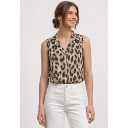 Blusentop Street One, Damen, Gr. 38, timeless beige, Web, Obermaterial: 100% Viskose, gemustert, h&uuml;ftbedeckend, V-Ausschnitt, Blusen Blusentop, Sommerbluse mit Bowling-Kragen und grafischem Muster