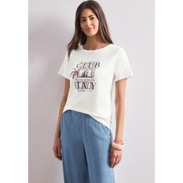 Kurzarmshirt Street One, Damen, Gr. 36, wei&szlig; (sanftes wei&szlig;), Jersey, Obermaterial: 50% Baumwolle, 50% Modal, bedruckt, normal h&uuml;ftbedeckend, Rundhals, abgesteppte Kante, Shirts, Sommershirt mit Artwork