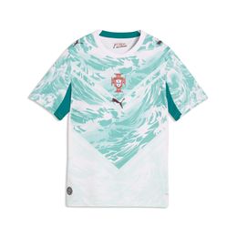 Fu&szlig;balltrikot Puma "FPF AWAY JERSEY REPLICA JR", M&auml;dchen, Gr. 140, Puma wei&szlig;, gr&uuml;n lagoon, Interlock, Obermaterial: 100% Polyester, unifarben, regular fit normal, Rundhals, Trikots Fu&szlig;balltrikot, f&uuml;r Fu&szlig;ball, Kurzarm, sportlicher Stil, aus Polyester, Regular Fit