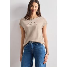 Shirttop Street One, Damen, Gr. 34, clay sand, Jersey, Obermaterial: 50% Baumwolle, 50% Modal, Glitzermuster, bedruckt, normal h&uuml;ftbedeckend, Rundhals, abgesteppte Kante, Tops Shirttop, Sommershirt mit Wording Artwork