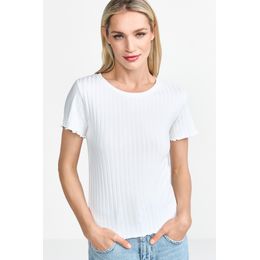 Kurzarmshirt RICHROYAL, Damen, Gr. L, wei&szlig; (pearl wei&szlig;), Single Jersey, Obermaterial: 97% Baumwolle, 3% Elasthan, figurbetont normal, tiefer Rundhals, eingesetzt,&Auml;rmel ohne &Auml;rmelschlitz gewellter Abschluss, Shirts, Mit gewelltem Saum an Rumpf und &Auml;rmeln
