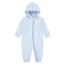 Strampler Nike Sportswear "NKN ESSENTIALS HOODED COVERALL", M&auml;dchen, Gr. 56, N-Gr, cobalt bliss, Sweatware, Obermaterial: 60% Baumwolle, 40% Polyester, eingesetzt B&uuml;ndchen, Overalls, f&uuml;r Babys, mit Kapuze, mit Logodruck und Markenlabel