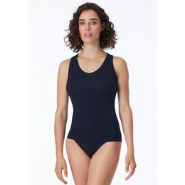 Tr&auml;gertop Schiesser "Natursch&ouml;nheit", Damen, Gr. 38, 804, nachtblau, Feinripp, Obermaterial: 95% Baumwolle, 5% Elasthan, h&uuml;ftlang, V-Ausschnitt, Tops Tr&auml;gertop