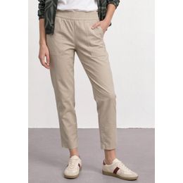 Chinohose Street One, Damen, Gr. 36, L&auml;nge 28, beige (cobble stone (l&auml;nge 28)), Web, Obermaterial: 66% Baumwolle, 30% Polyester, 4% Elasthan, unifarben, slim fit lang, Hosen Chinohose, Slim Leg Chino mit Elastikbund