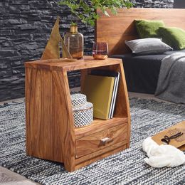 FineBuy Nachtkommode Sheesham Massivholz Schublade & Ablage Nachttisch Nachtk&auml;stchen