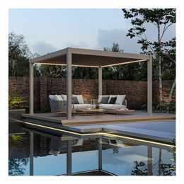 Weide E-Deluxe Plus elektrische Pergola mit LED Voll Aluminium 4 x 4 M motorisiertes Lamellendach Ivory Sand?