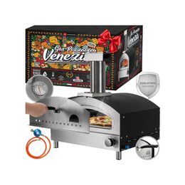 Heidenfeld Outdoor Gas-Pizzaofen Venezia, 500&deg;, Pizzastein, Edelstahl, Schlot mit Regenschutz