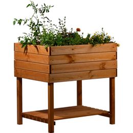 Dobar Hochbeet Kubus 2.0 mit Ablage und Pflanzfolie, Hellbraun
