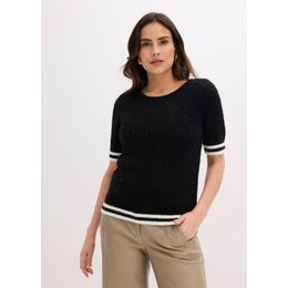 bonprix Ajour-Pullover mit Federgarn, schwarz, Gr.40/42 (M), eleganter Ajourpullover mit Federgarn