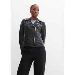 bonprix Bikerjacke aus Nappaleder, schwarz, Gr.42, Biker-Lederjacke aus hochwertigen Glattleder, aus Nappaleder