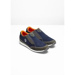 bonprix Slipper aus Veloursleder, blau, Gr.41, Stylisher Lederslipper mit Elastikeinsatz am Spann, aus Veloursleder