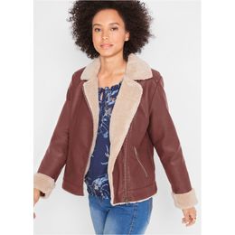bonprix Lederimitat-Jacke gef&uuml;ttert, braun, Gr.50, Modern gef&uuml;tterte Lederimitat-Jacke, 91% Polyester (recycelt)