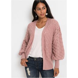 bonprix Ajour-Strickjacke, rosa, Gr.48/50 (XL), Stylische Ajour-Strickjacke mit leichten Ballon-&Auml;rmeln.