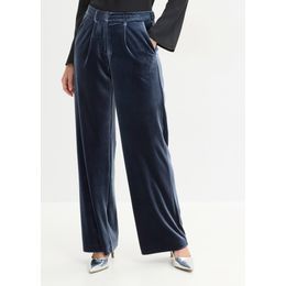 bonprix Hose aus softem Samt, blau, Gr.42, Modische Anzugshose aus softem Samt, aus Samt