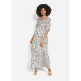 bonprix Maxi-Umstands- und Stillkleid aus Jersey, blau, Gr.32/34 (XS), Gebl&uuml;mtes Maxi- Kleid f&uuml;r die Schwangerschaft und danach