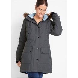 bonprix wasserdichte Funktions-Outdoor-Longjacke mit Kapuze, grau, Gr.40, Praktische Regenjacke mit abnehmbarer Kapuze f&uuml;r Outdoor-Aktivit&auml;ten