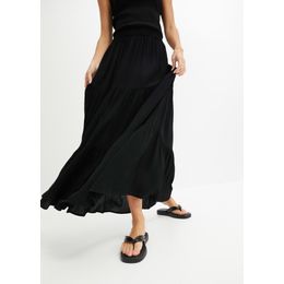 bonprix Maxi-Stufenrock aus strukturierter Viskose, schwarz, Gr.52, L&auml;ssiger Maxi-Stufenrock aus strukturierter Viskose, aus Viskose