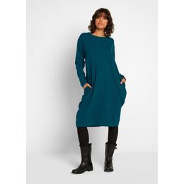bonprix Jerseykleid in O-Shape, petrol, Gr.44/46 (L), Weites Langarm-Kleid mit Eingriffs-Taschen, 95% Baumwolle (organic)