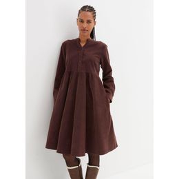 bonprix Kleid aus Baumwollcord, braun, Gr.42, L&auml;ssiges Baumwoll-Cord-Kleid mit V-Ausschnitt, aus Cord