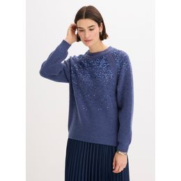 bonprix Pullover mit Pailletten, blau, Gr.36/38 (S), Zeitloser Pullover mit Pailletten