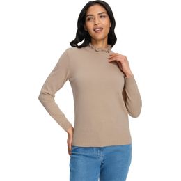 Damen Stehkragenpullover in flauschiger Qualit&auml;t beige, Gr&ouml;&szlig;e 38