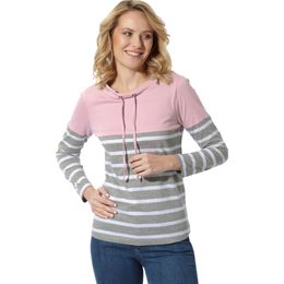 Damen Stehkragenshirt mit Colour-Blocking ros&eacute;-grau-geringelt, Gr&ouml;&szlig;e 38