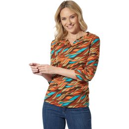Damen 3/4-Arm-Shirt mit Allover-Print rostrot-orange-bedruckt, Gr&ouml;&szlig;e 38