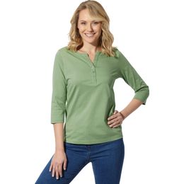 Damen 3/4-Arm-Shirt mit kurzer Knopfleiste eucalyptus, Gr&ouml;&szlig;e 48
