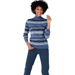 Damen Stehkragenpullover mit Melange-Streifenmuster jeansblau-hellblau-gemustert, Gr&ouml;&szlig;e 38