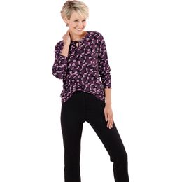 Damen Langarmshirt mit Bindeband am Ausschnitt traube-schwarz-bedruckt, Gr&ouml;&szlig;e 38