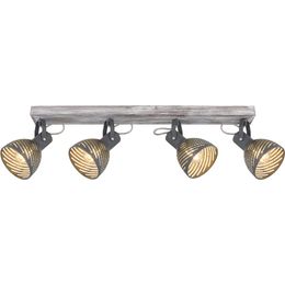 Globo LIGHTING Deckenspot "MORI", antik wei&szlig; get&uuml;ncht, 4, H: 25cm, 1 Stk., Leuchten, Holz-Strahler antik wei&szlig; get&uuml;ncht, Metall grau-blau, E27 40W, Deckenspot