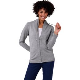 Damen Strickjacke mit Rei&szlig;verschluss steingrau-meliert, Gr&ouml;&szlig;e 40