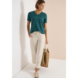T-Shirt Cecil, Damen, Gr. L (42), jungle gr&uuml;n, Web, 100% Baumwolle, unifarben, comfort fit normal, V-Ausschnitt, B&uuml;ndchen, Shirts T-Shirt, mit Flammgarn