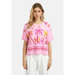Rundhalspullover Milano Italy, Damen, Gr. L, pink, Feinstrick, Material: 70% Viskose, 30% Polyester, bedruckt, kurz, Rundhals, eingesetzt gerader Abschluss, Pullover Rundhalspullover, aus Feinstrick