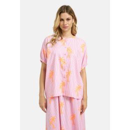 Kurzarmbluse Milano Italy, Damen, Gr. 40, pink, Web, Material: 100% Baumwolle, bedruckt, oversize normal, Rundhals, elastischer Bund, Blusen, aus Baumwolle