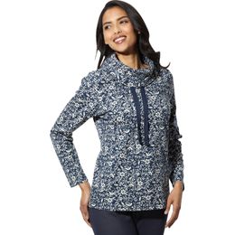 Damen Sweatshirt mit weitem Rollkragen dunkelblau-champagner-bedruckt, Gr&ouml;&szlig;e 50