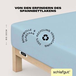 Spannbettlaken Schlafgut "EASY JERSEY ELASTHAN Bettlaken, 170 g/m&sup2;, 95% Baumwolle, 5% Elasthan", blau (blau light), 1 Stk., Jersey, 140-160x200-220 30cm, Jersey, Obermaterial: 95% Baumwolle, 5% Elasthan, Bettlaken, Spannbettlaken, Spannbettlaken bis 30 cm H&ouml;he, b&uuml;gelfrei, pflegeleicht, perfekter Sitz